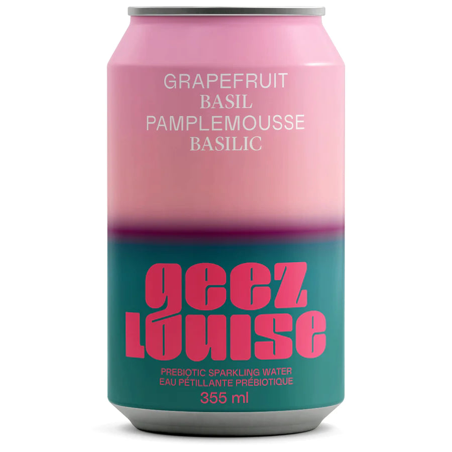 Geez Louise: Grapefruit Basil Prebiotic Sparkling Water- CASE of 12 – Sheldon Creek Supply Co.
